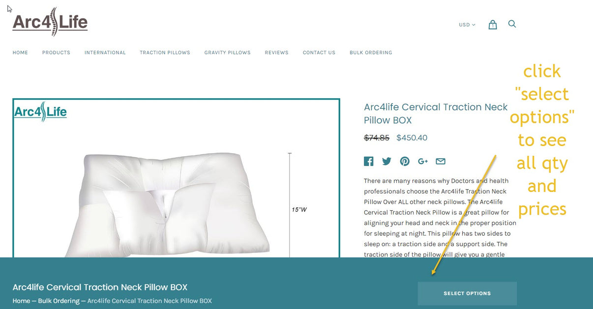 Arc4life Cervical Traction Neck Pillow Original BOX In Bulk